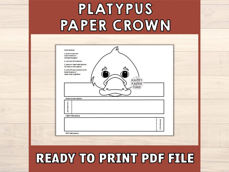 Platypus Paper Crown Headband Coloring Printable Kids Craft Australia ...