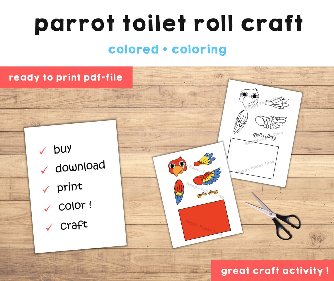 Parrot Toilet Paper Roll Craft Bird Pets Animal Party Coloring - Etsy