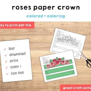 Roses Paper Crown Party Coloring Printable Kids Craft Spring Fairy ...