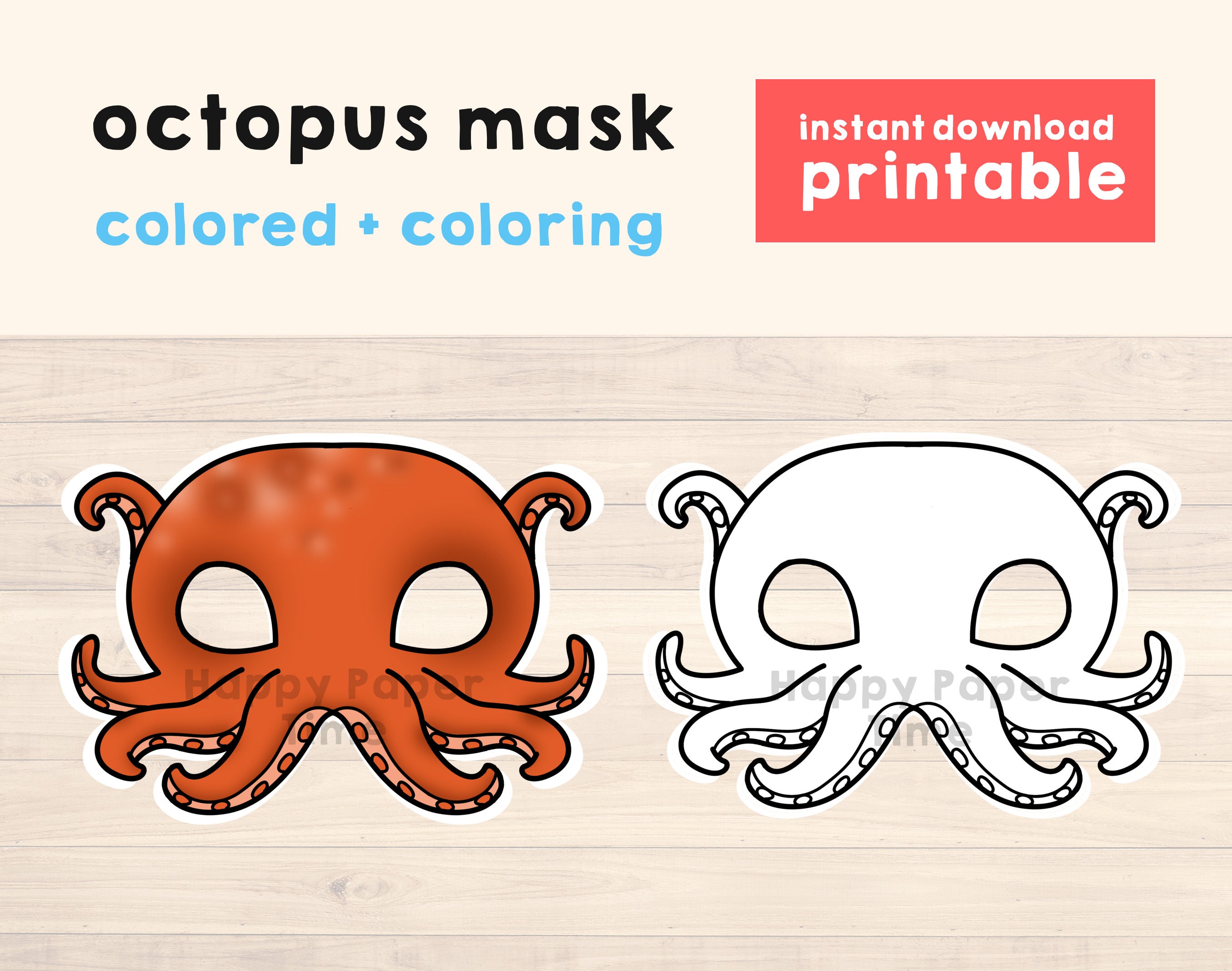 Octopus mask template costume kids diy ocean sea animal party | Etsy