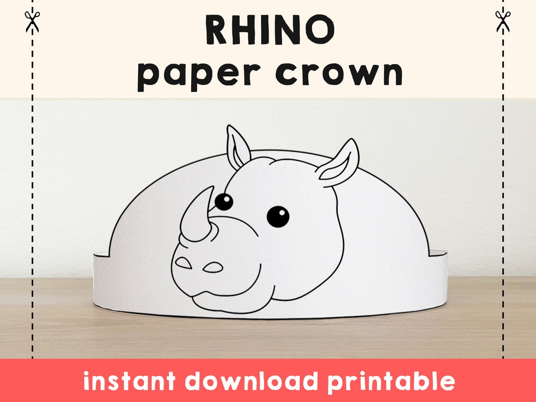 Rhino Paper Crown Party Coloring Printable Kids Craft Safari African ...