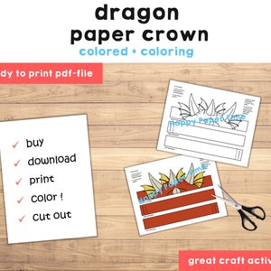 Dragon Paper Crown Template Fantasy Party Headband Coloring Printable ...