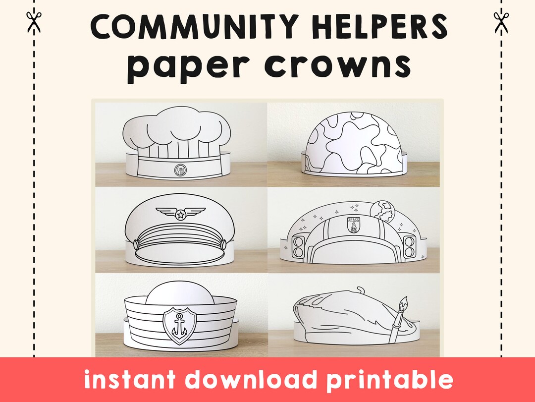 Community Helpers Paper Crowns Astronaut Pilot Chef Sailor Soldier ...