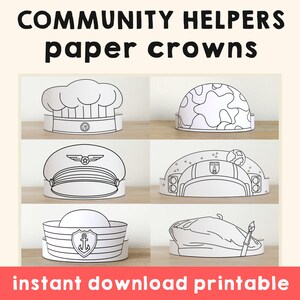 Community Helpers Paper Crowns Astronaut Pilot Chef Sailor Soldier ...