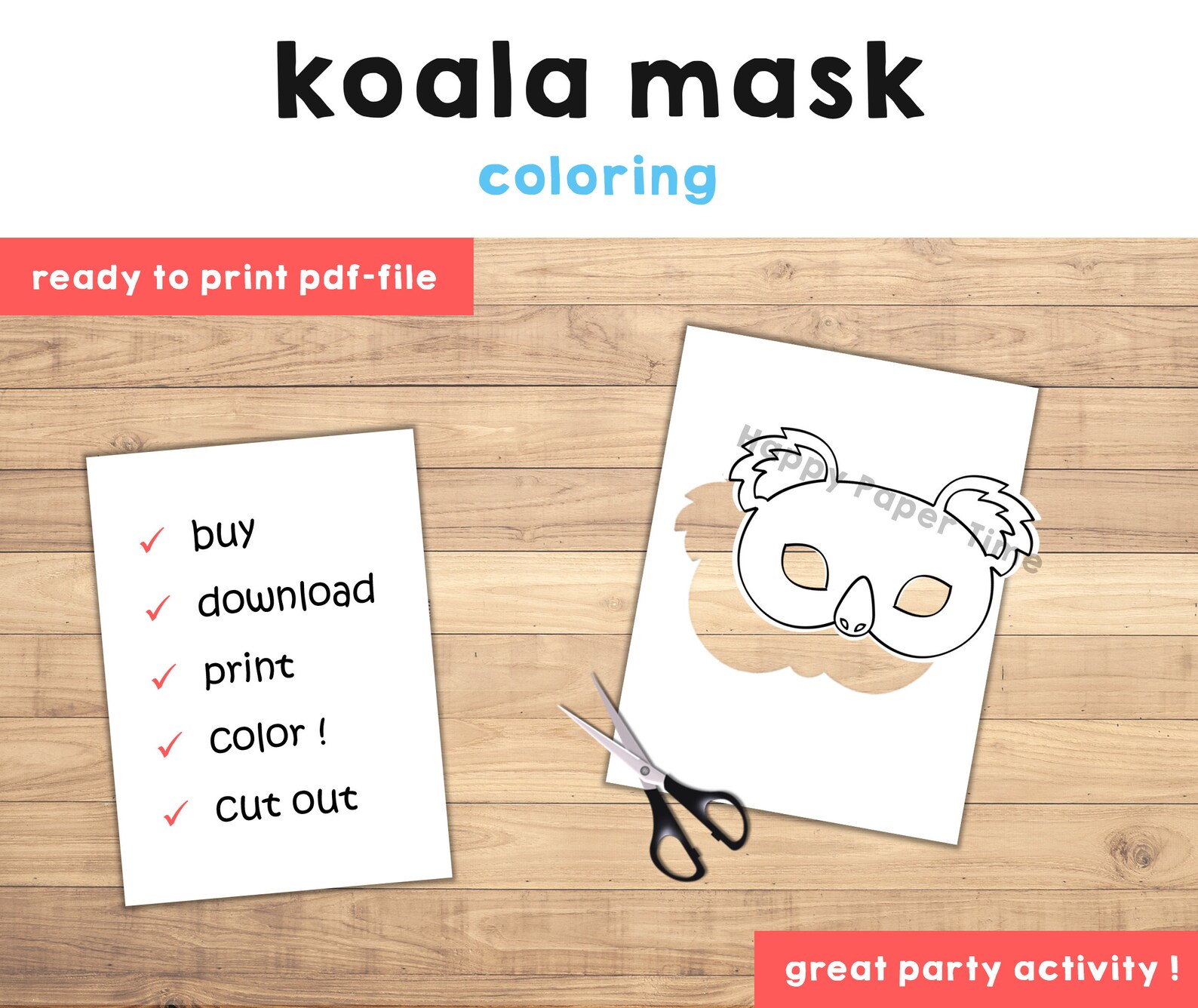 Koala Mask Printable Koala Costume Koala Birthday Theme | Etsy Canada