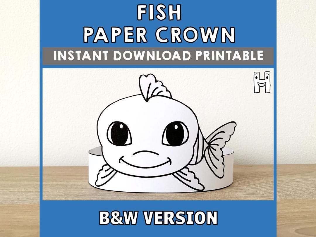 Fish Paper Crown Party Coloring Printable Party Hat Kids Craft Ocean ...