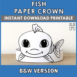 Fish Paper Crown Party Coloring Printable Party Hat Kids Craft Ocean ...