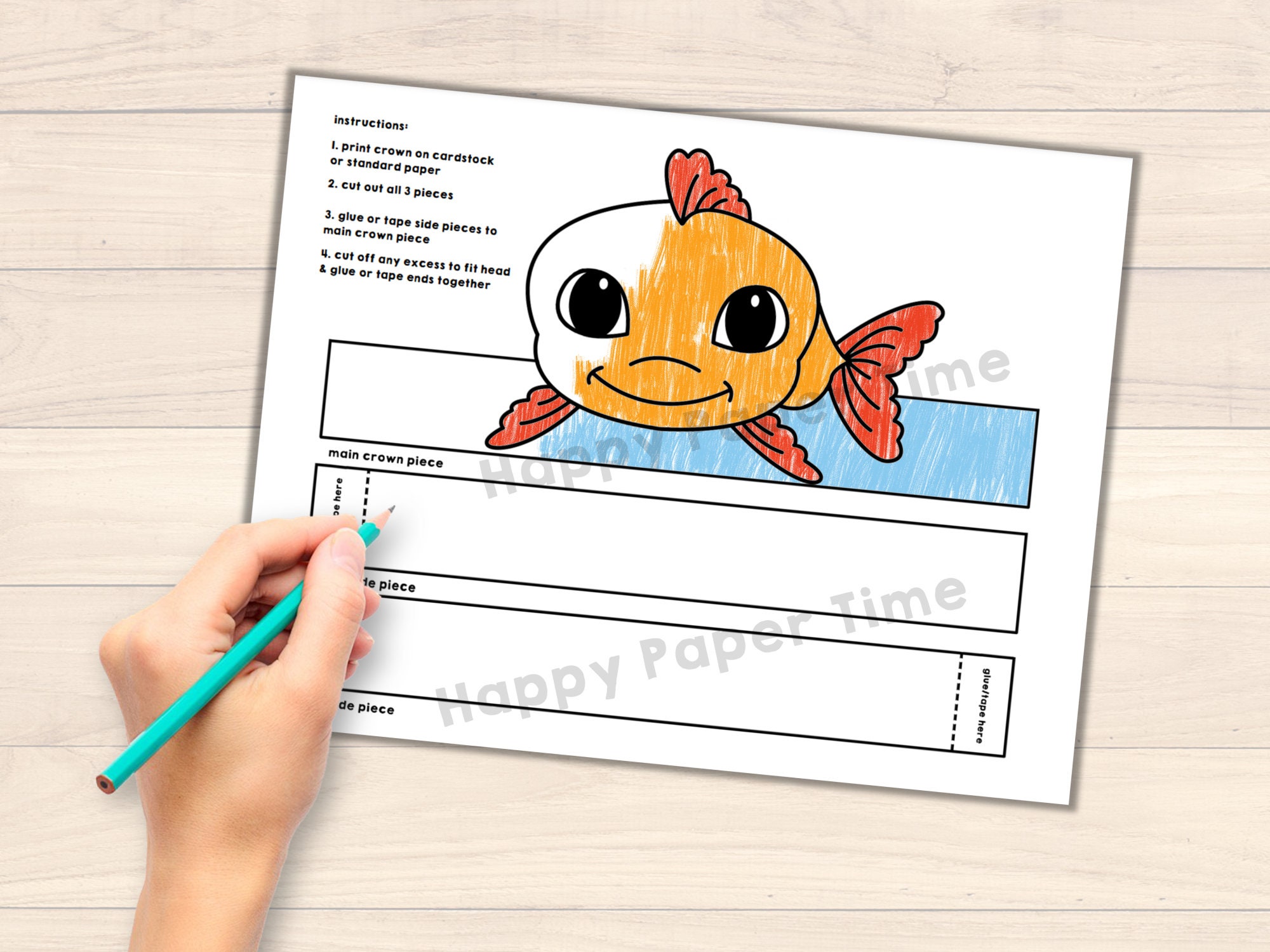 Goldfish Paper Crown Headband Pet Animal Printable Kids Craft Fish ...