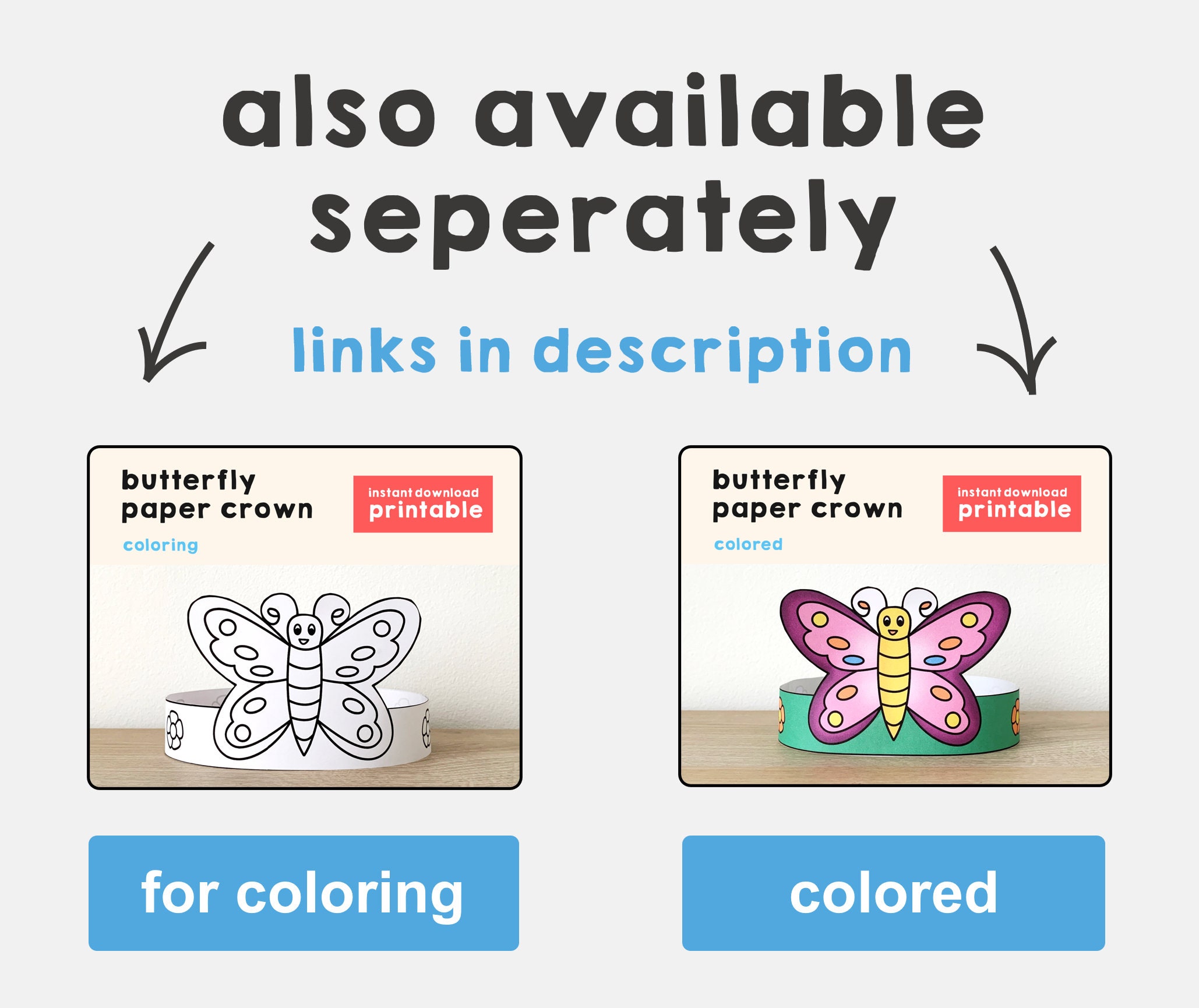 Butterfly Paper Crown Party Coloring Printable Kids Craft Cute - Etsy