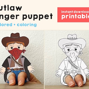 Outlaw Gunslinger Paper Craft Printable Wild West Finger Puppet Kids ...