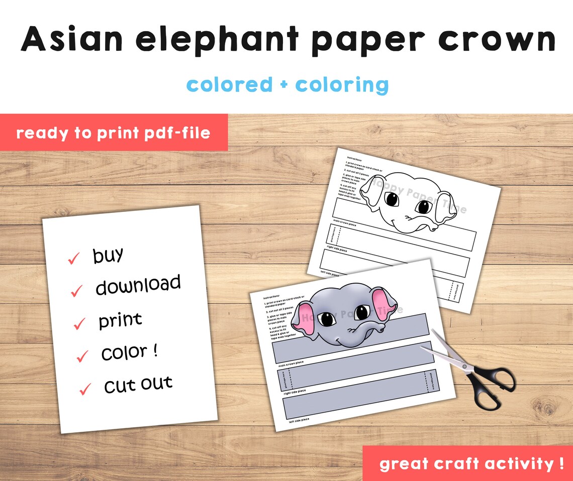 Elephant Paper Crown Party Coloring Printable Kids Craft Woodland ...