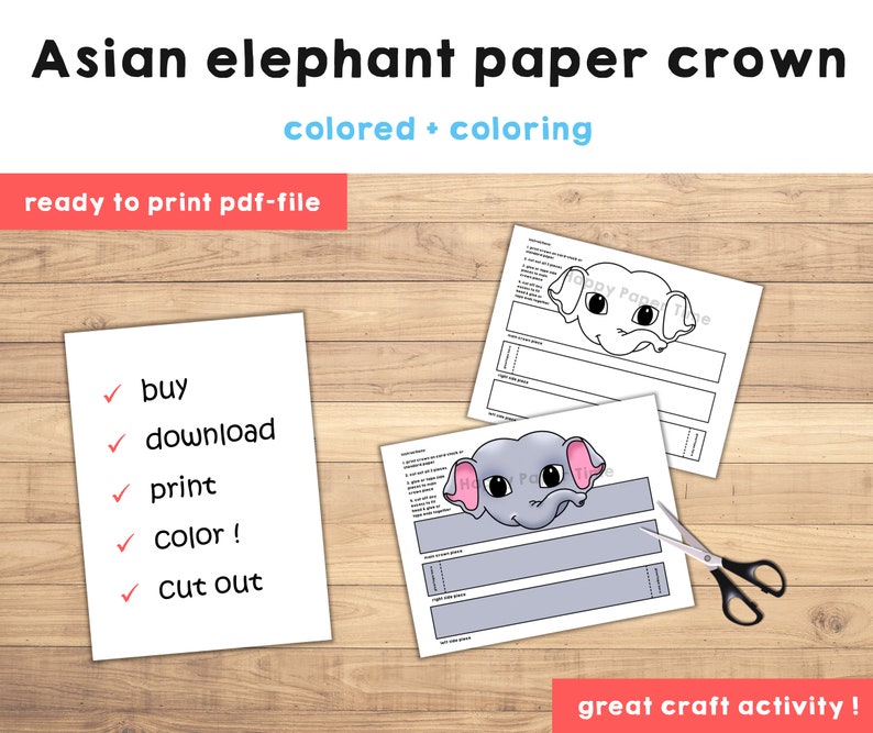 Elephant Paper Crown Party Coloring Printable Kids Craft Woodland ...