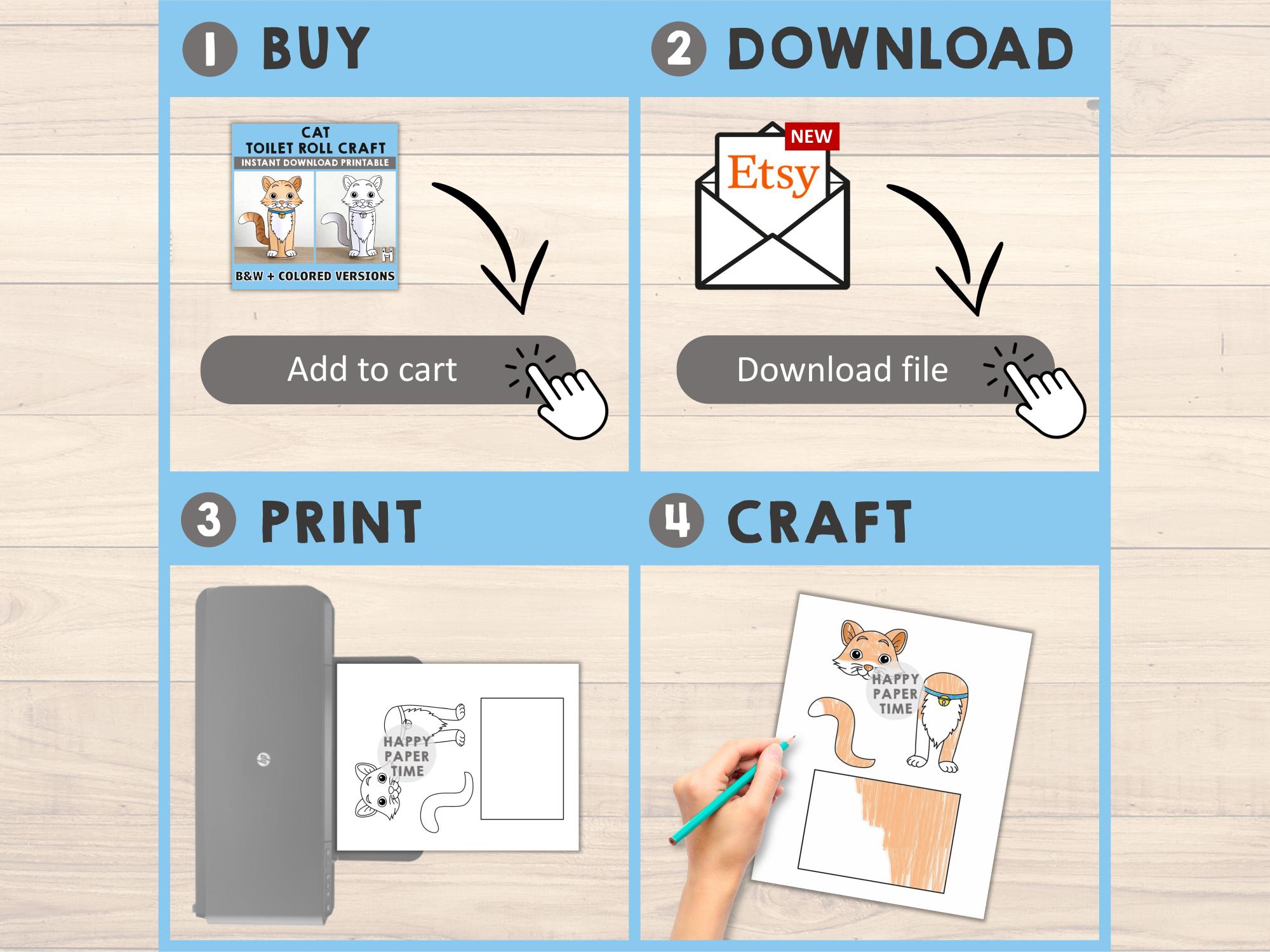 Cat Toilet Paper Roll Craft Kitten Pets Animal Party Coloring Printable ...