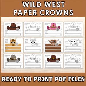 Wild West Paper Crown Coloring Headband Cowboy Sheriff Cowgirl Party ...