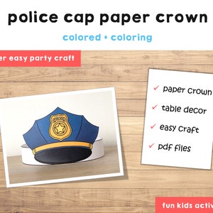 Police Cap Hat Paper Crown Party Coloring Printable Kids Craft ...