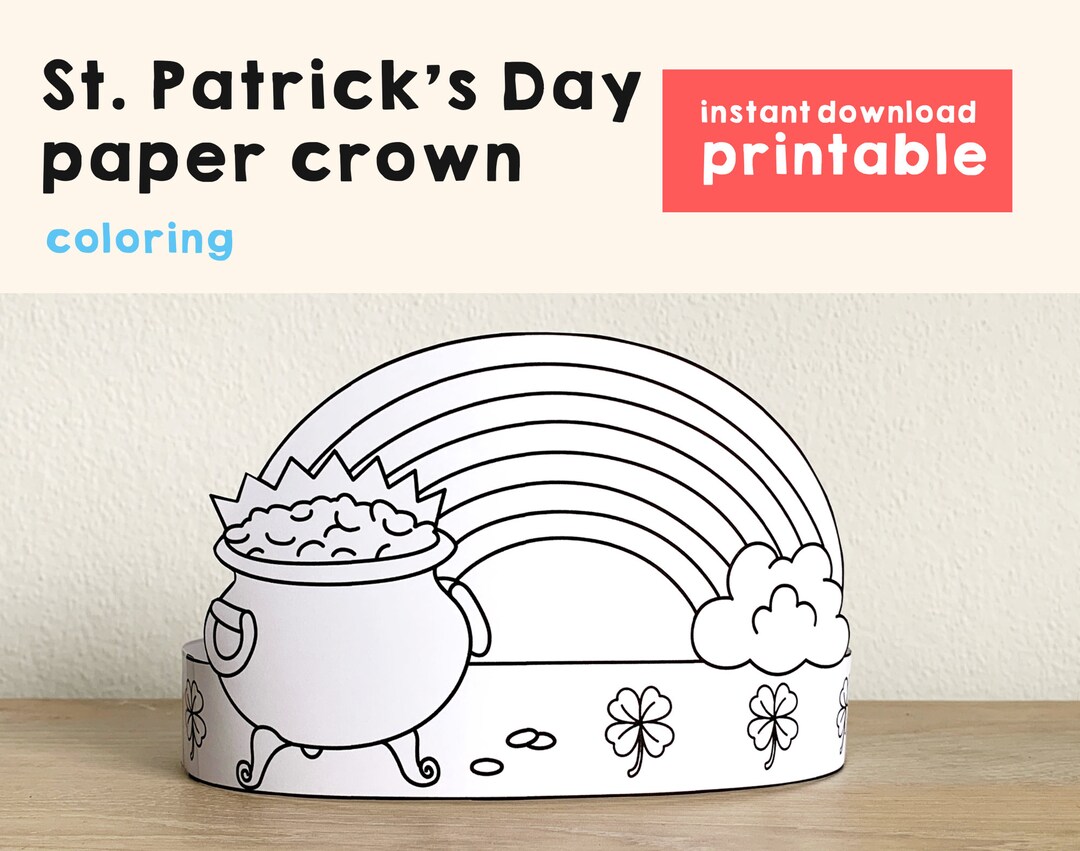 St Patrick's Day Paper Crown Headband Pot of Gold Rainbow Party ...