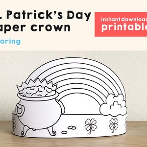 St Patrick's Day Paper Crown Headband Pot of Gold Rainbow Party ...