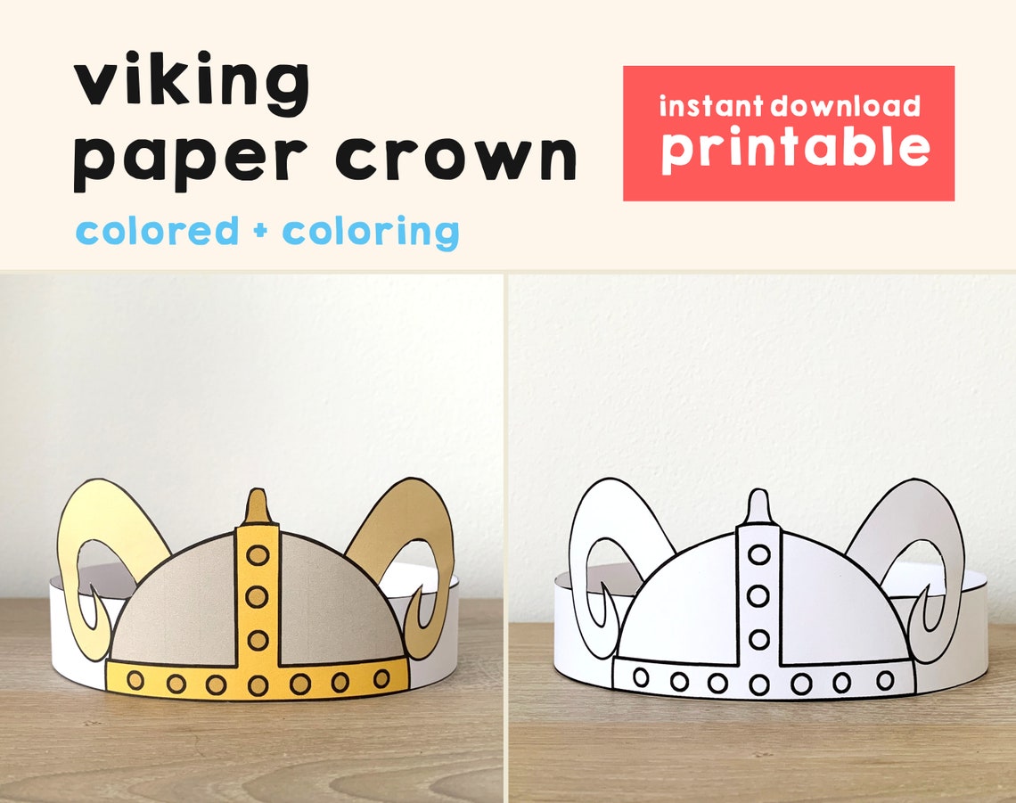 Viking Paper Crown Activity Printable Kids Craft Helmet - Etsy