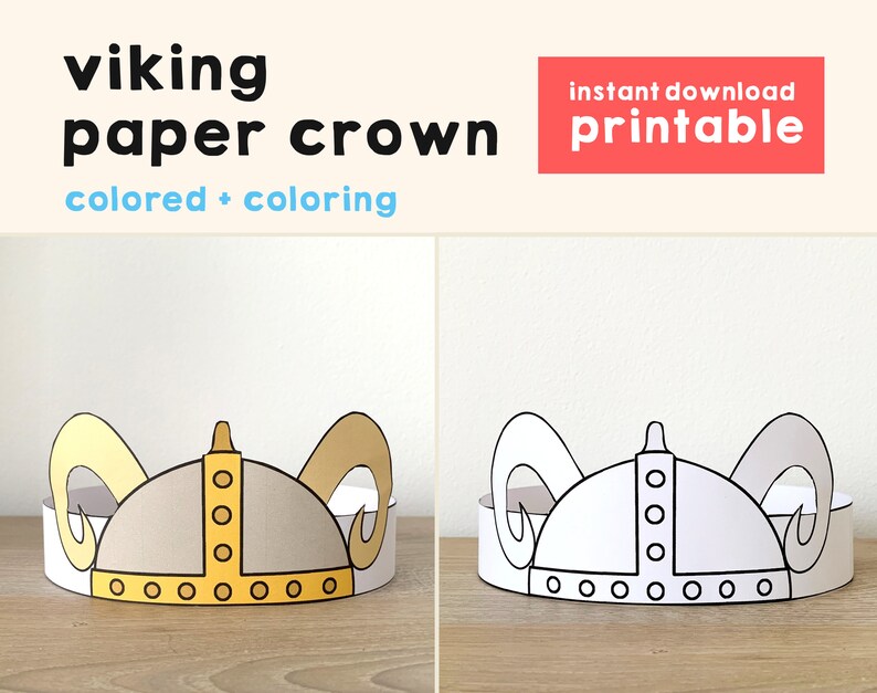 Viking Paper Crown Activity Printable Kids Craft Helmet - Etsy