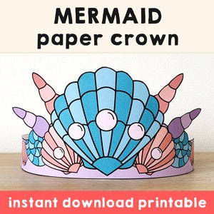 Mermaid Paper Crown Coloring Printable Kids Craft Mermaid Birthday ...
