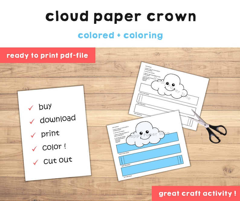 Cloud Paper Crowns Astronomy Summer Spring Printable Kids - Etsy
