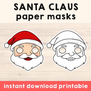 Santa Claus Mask Paper Christmas Costume Printable Craft Party Favor ...