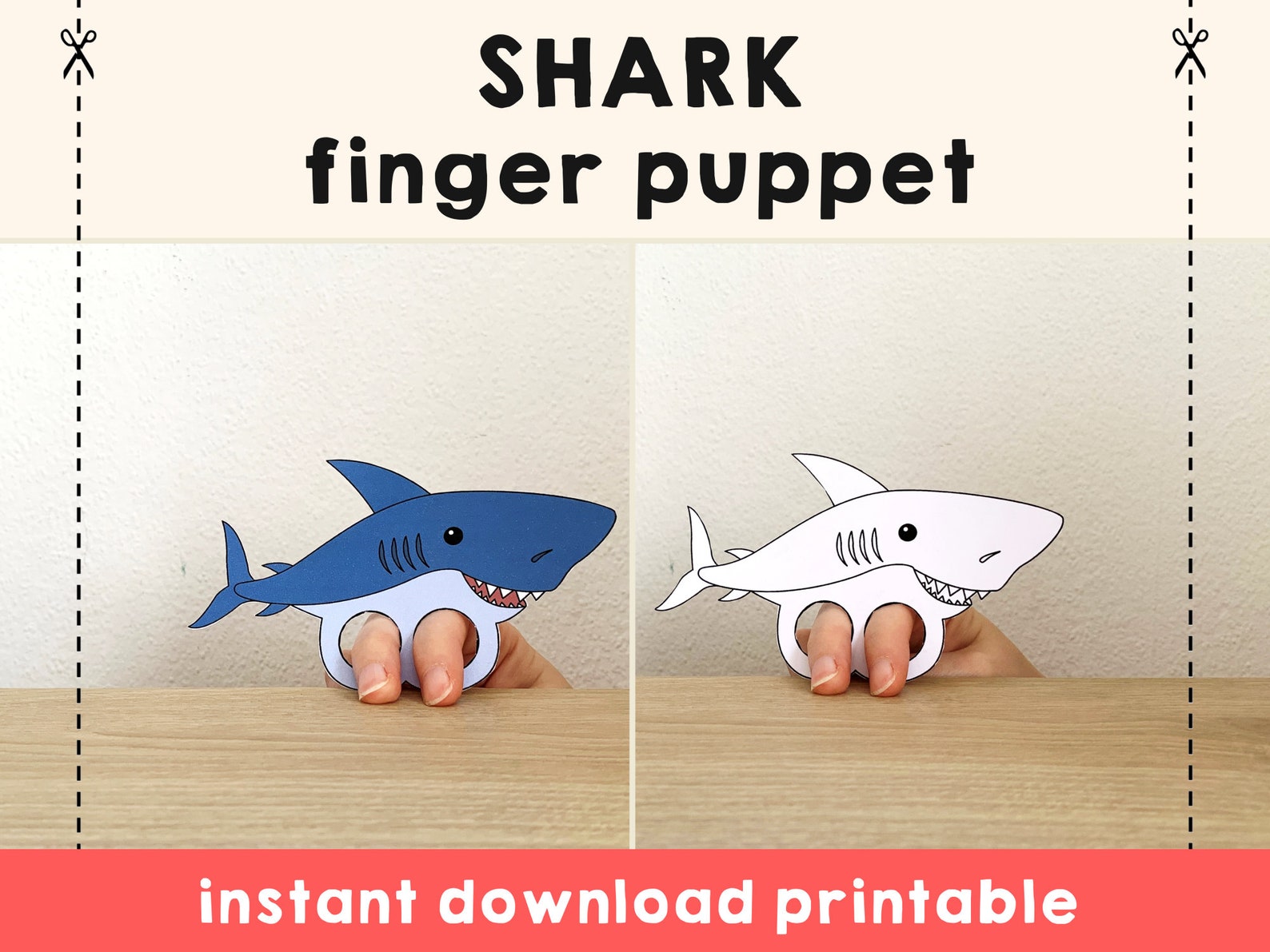 Shark Paper Craft Printable Ocean Animal Finger Puppet Kids Craft ...