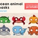 Ocean Animal Masks Template Crab Sea Turtle Whale Shark Octopus Fish ...