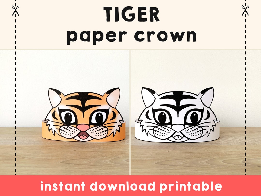 Tiger Paper Crown Party Coloring Printable Kids Craft Tiger Birthday ...