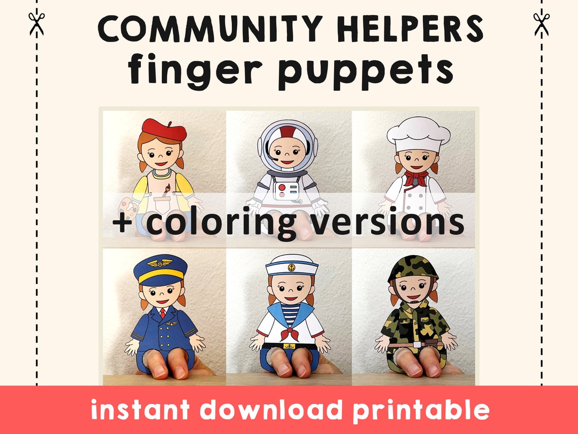 Community Helpers Paper Craft Printable Finger Puppet Template Kids ...