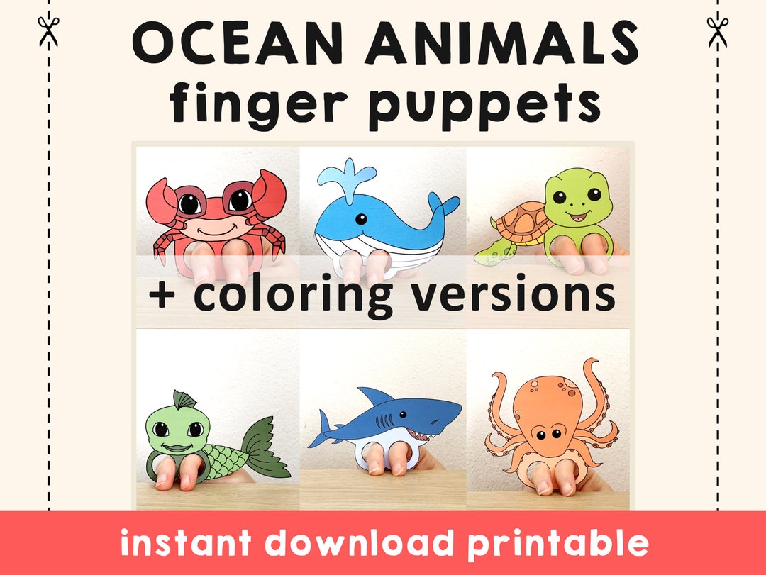 Ocean Animals Paper Craft Printable Finger Puppet Template Kids Craft ...