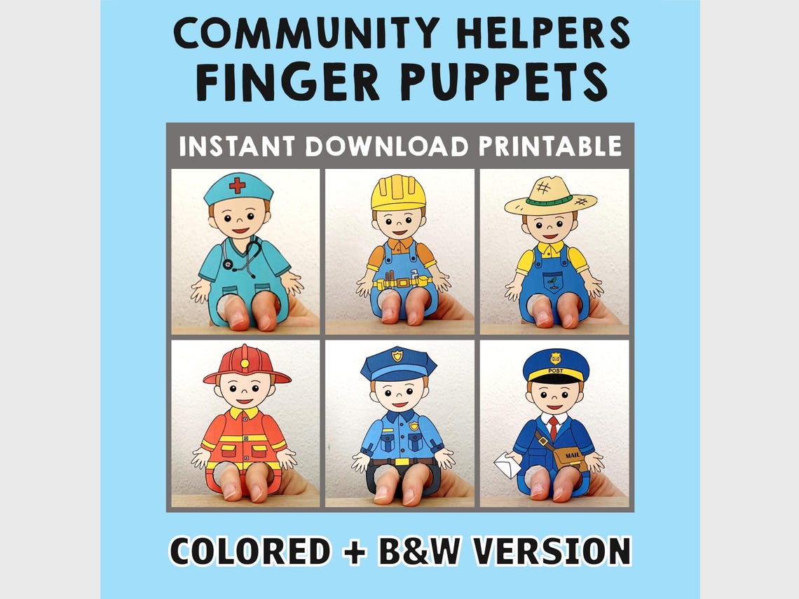 Community Helpers Paper Craft Printable Finger Puppet Template Kids ...