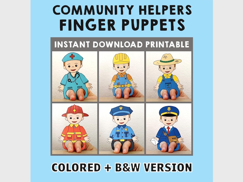 Community Helpers Paper Craft Printable Finger Puppet Template Kids ...