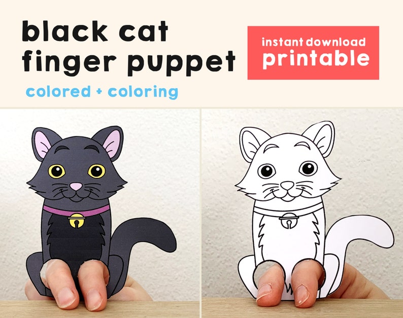 Black Cat Paper Craft Printable Halloween Spooky Day Finger - Etsy