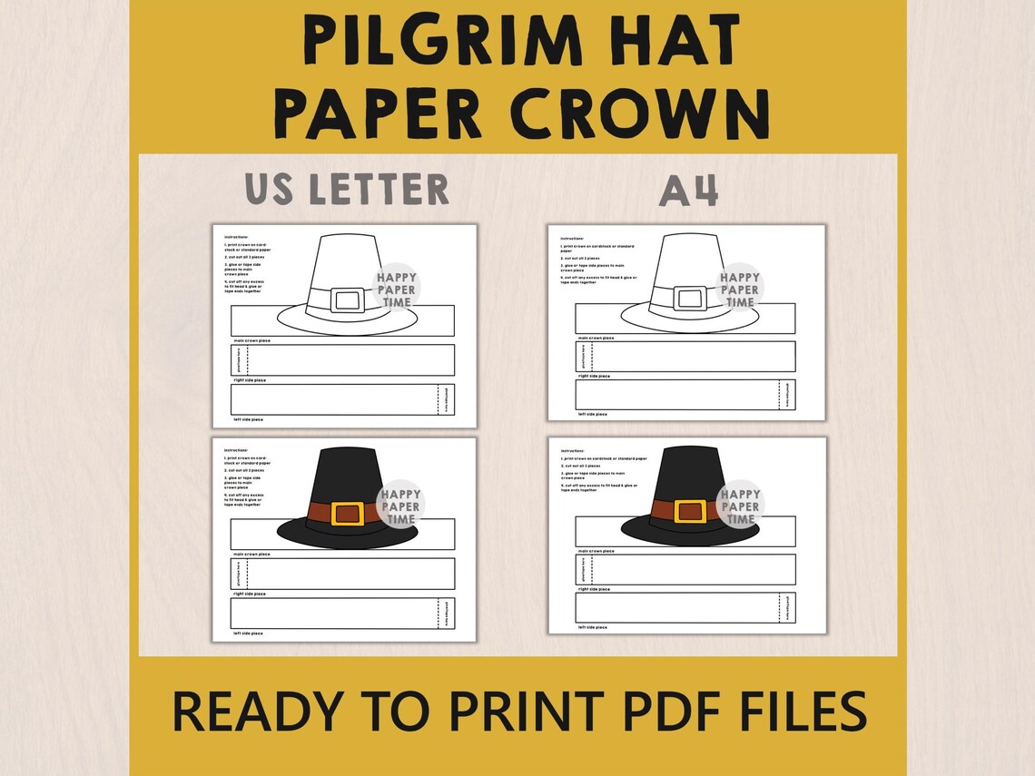 Pilgrim Hat Headband Paper Crown Thanksgiving Settler Party Coloring ...