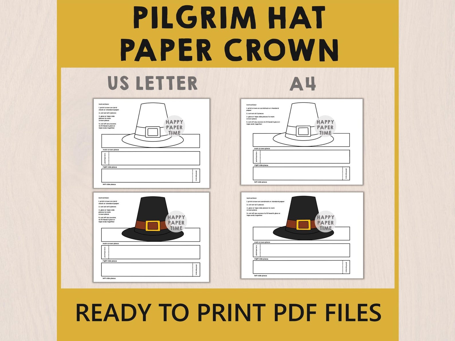 Pilgrim Hat Headband Paper Crown Thanksgiving Settler Party Coloring ...