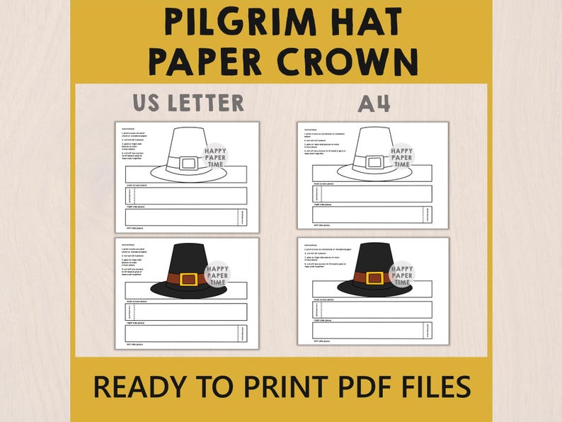 Pilgrim Hat Headband Paper Crown Thanksgiving Settler Party Coloring ...