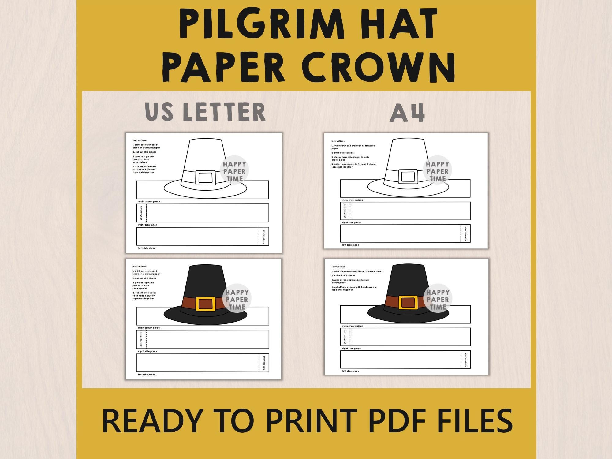 Pilgrim Hat Headband Paper Crown Thanksgiving Settler Party Coloring ...