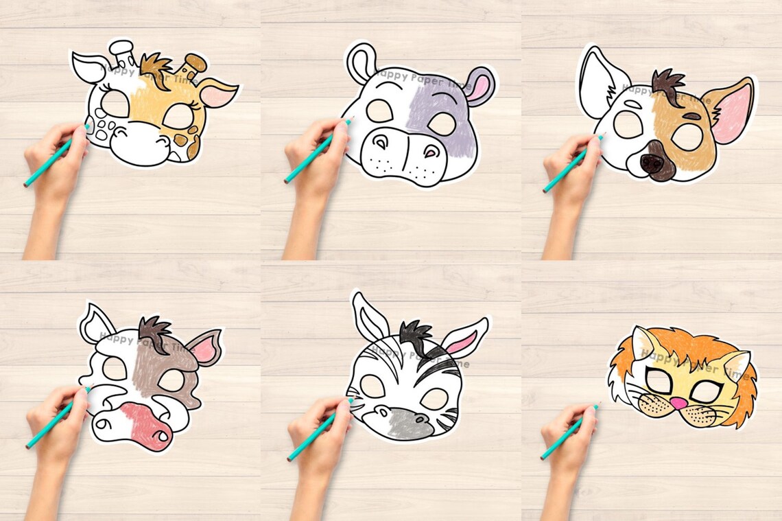 African Safari Animal Masks Template Hyena Lion Hippo Giraffe | Etsy