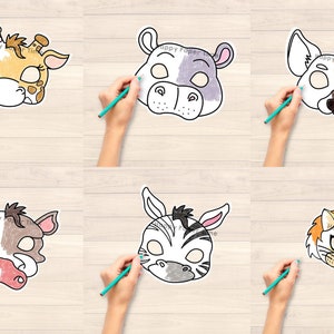 African Safari Animal Masks Template Hyena Lion Hippo Giraffe Zebra ...