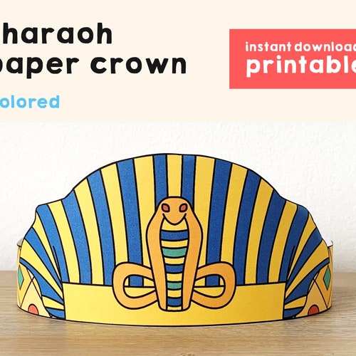 Pharaoh Paper Crown Ancient Egypt Template Party Coloring - Etsy
