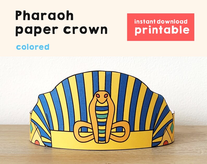 Pharaoh Paper Crown Ancient Egypt Template Party Coloring | Etsy