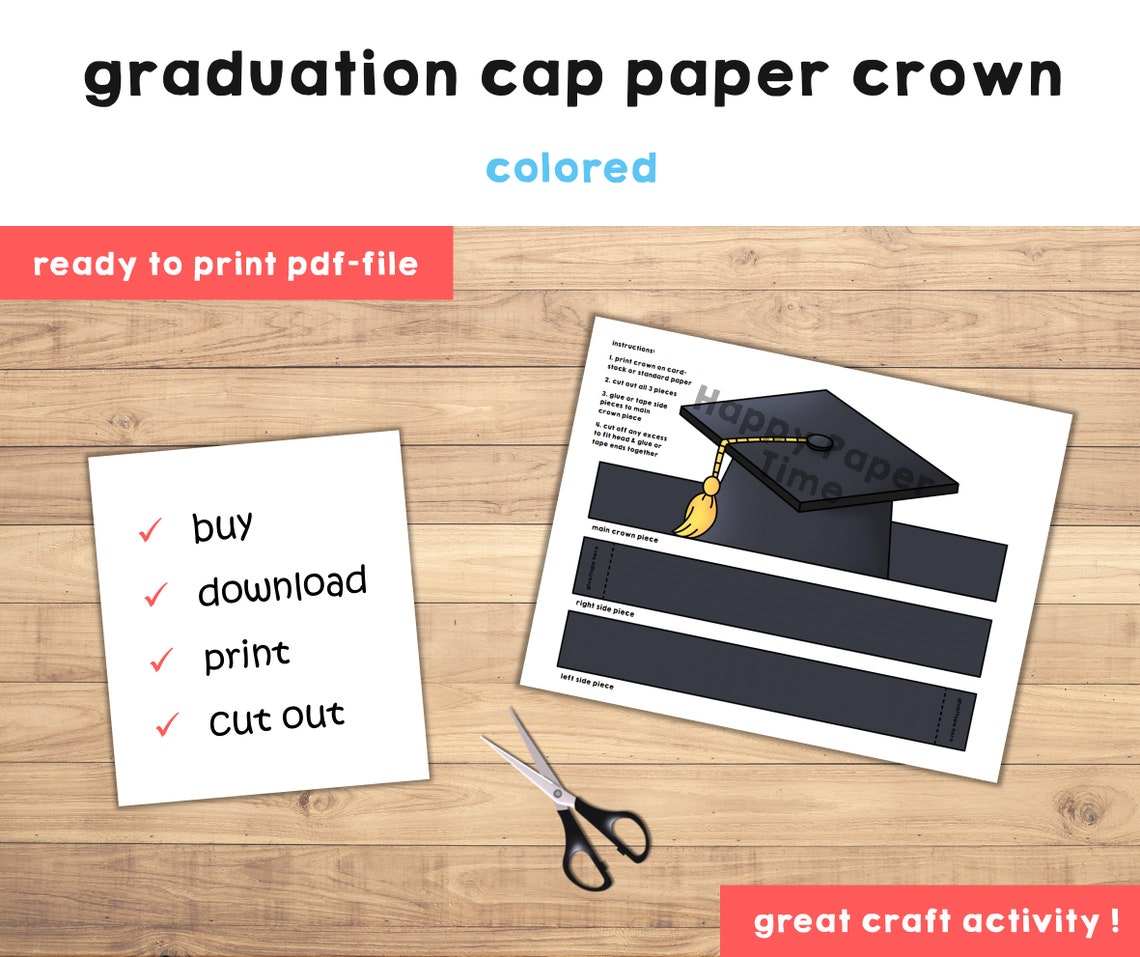 Graduation Cap Paper Crown Party Teacher Printable Kids Craft - Etsy