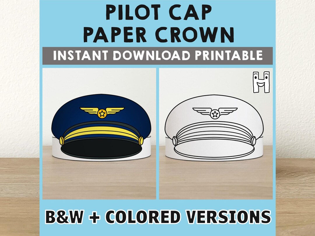 Pilot Cap Paper Crown Airline Party Coloring Printable Kids Craft ...
