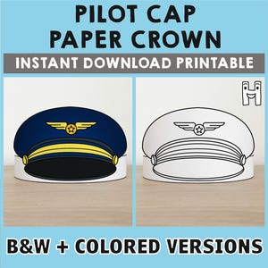 Pilot Cap Paper Crown Airline Party Coloring Printable Kids Craft ...