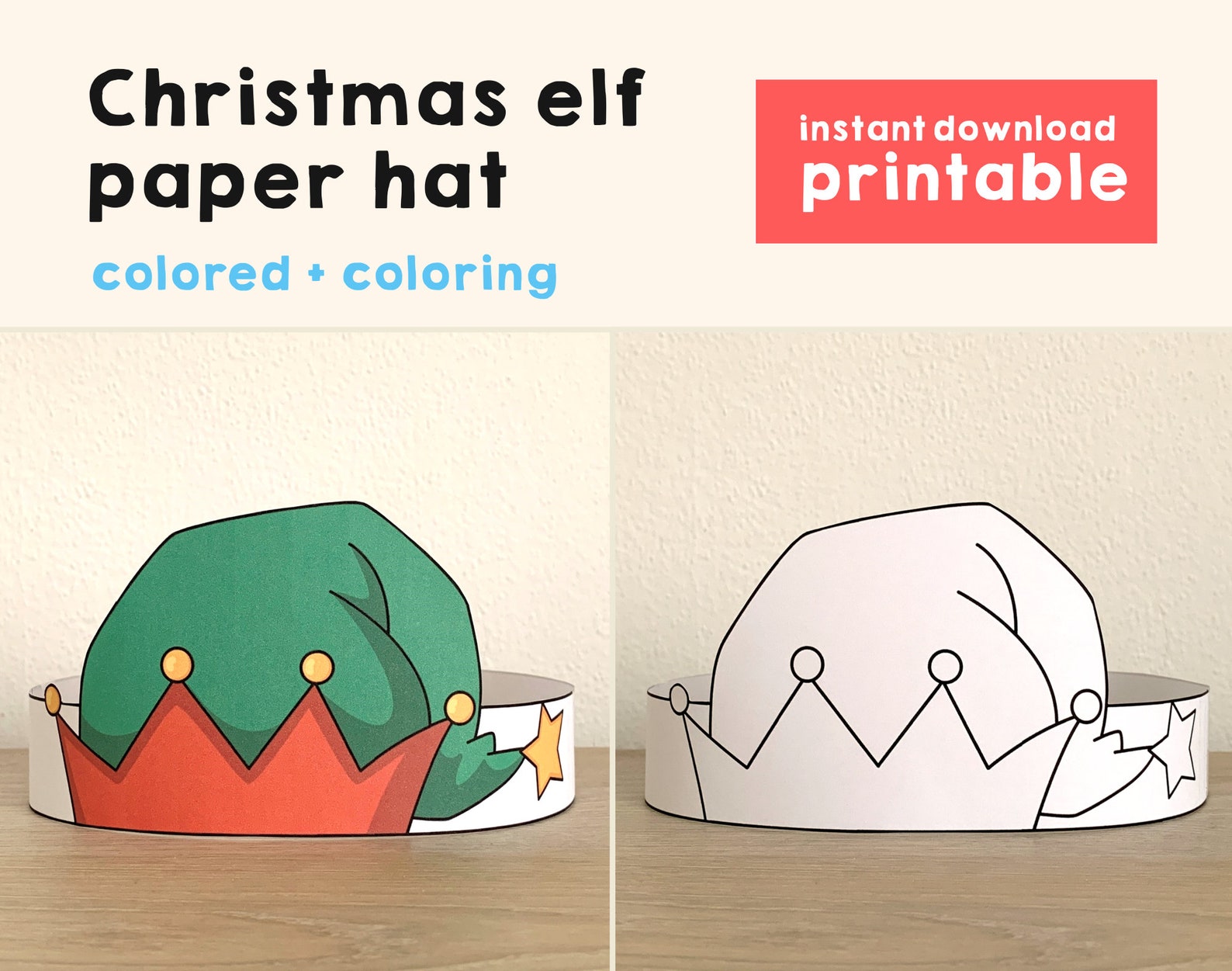 Christmas Elf Paper Crown Hat Winter Holiday Party Coloring - Etsy