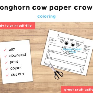 Cow Longhorn Paper Crown Headband Party Coloring Printable Kids Craft ...