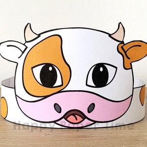 Cow Paper Crown Template Coloring Activity Printable Kids Craft Farm ...