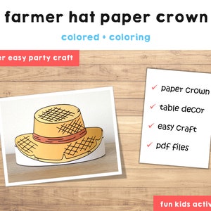 Farmer Straw Hat Gardener Paper Crown Party Coloring Printable | Etsy