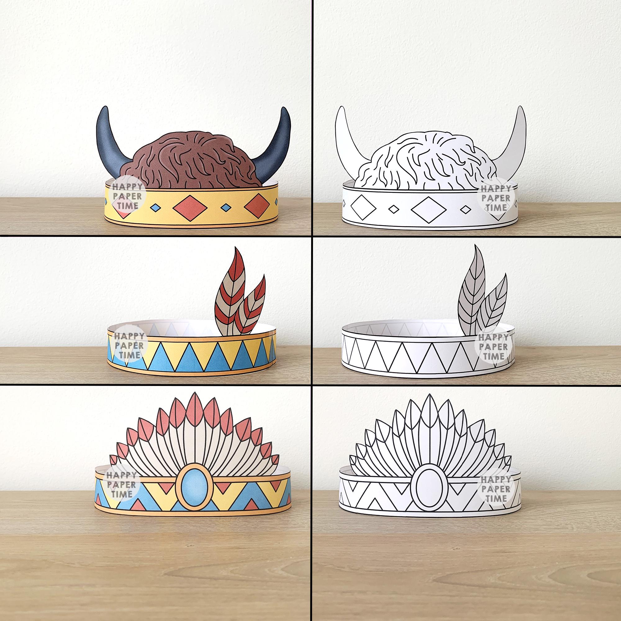 Native American Paper Crown Activity Printable Kids Craft Headband ...